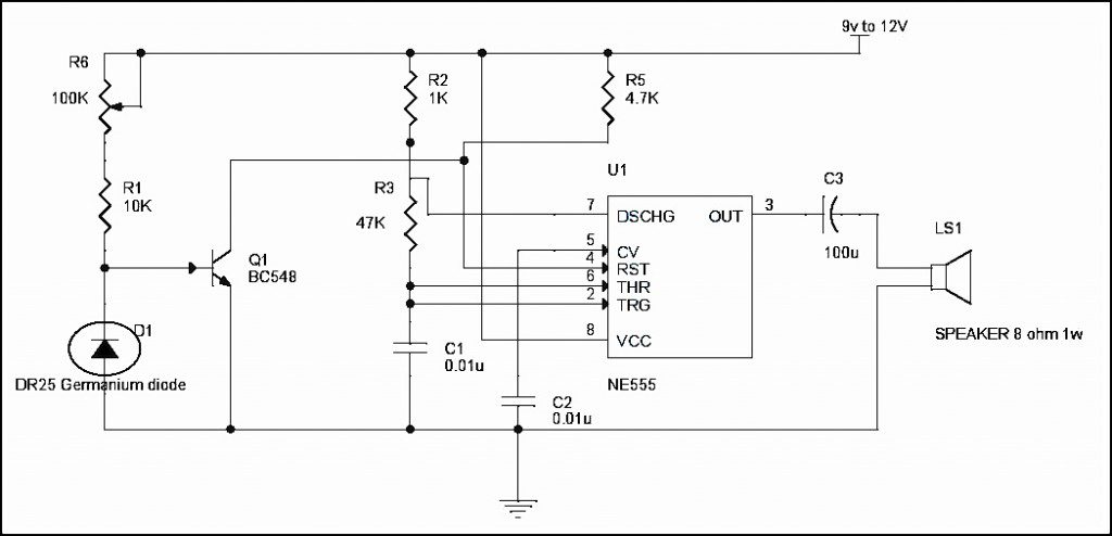 Simple Fire Alarm Circuit Using Thermistor, Germanium Diode and LM341