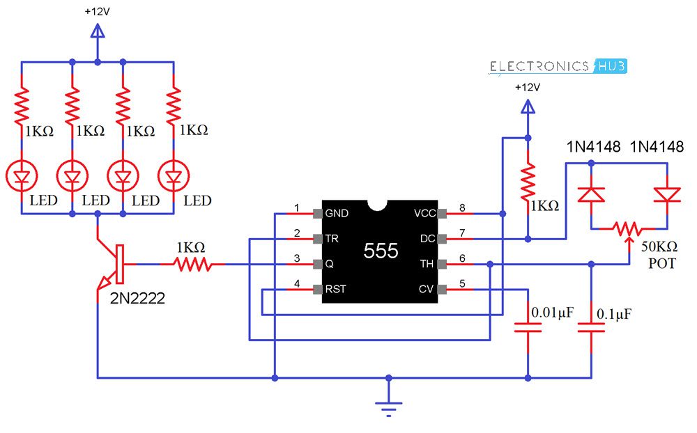PWM Based LED Dimmer Using 555 Circuit Block Diagram Working PWM Based LED Dimmer Using 555 Circuit Block Diagram Working