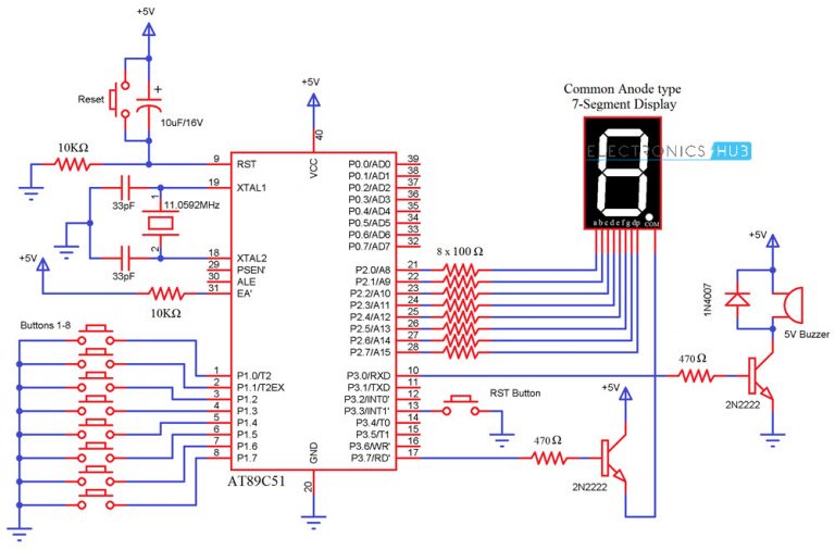 8 Channel Quiz Buzzer Circuit using Microcontroller