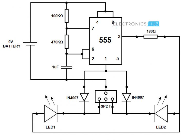 Bike Turning Signal Indicator Circuit using 555 Timer