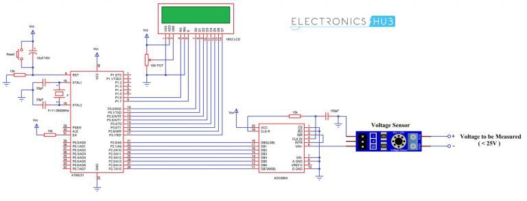 Digital Voltmeter Circuit using 8051 | Analog to Digital Converter